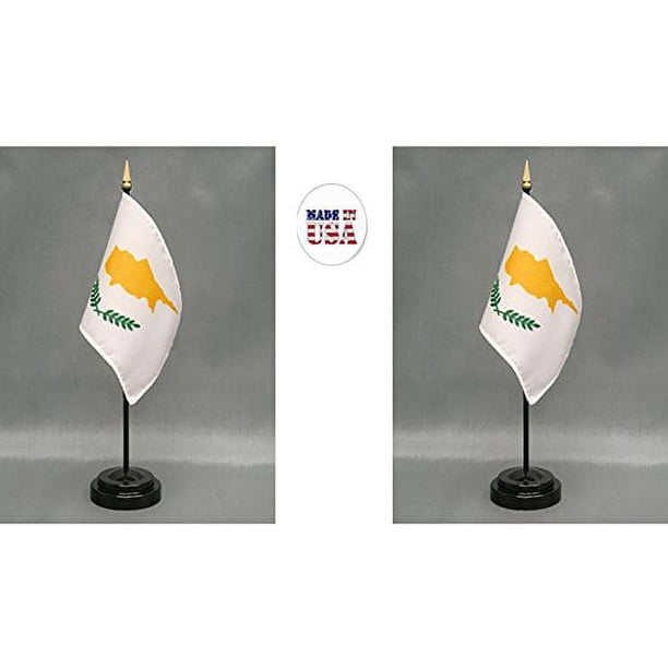 Cyprus Desk Flag Set; Two 4x6 inch American Made Table Flags with Two ...