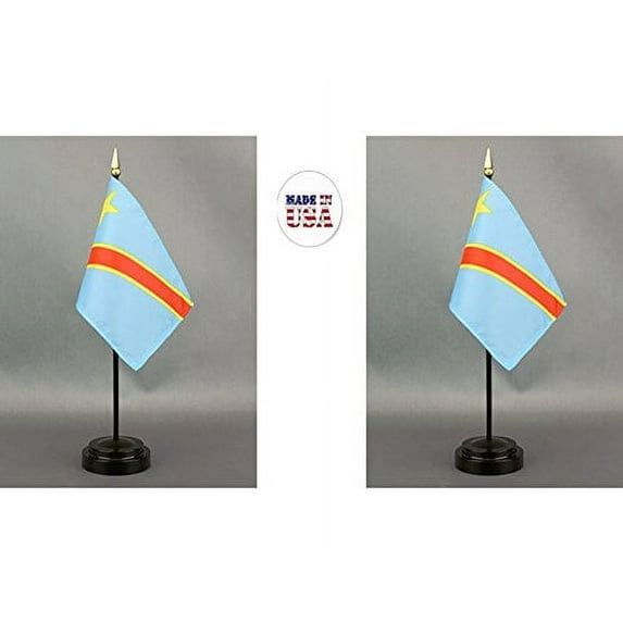 Democratic Republic of Congo Desk Flag Set; Two 4x6 inch American Made ...
