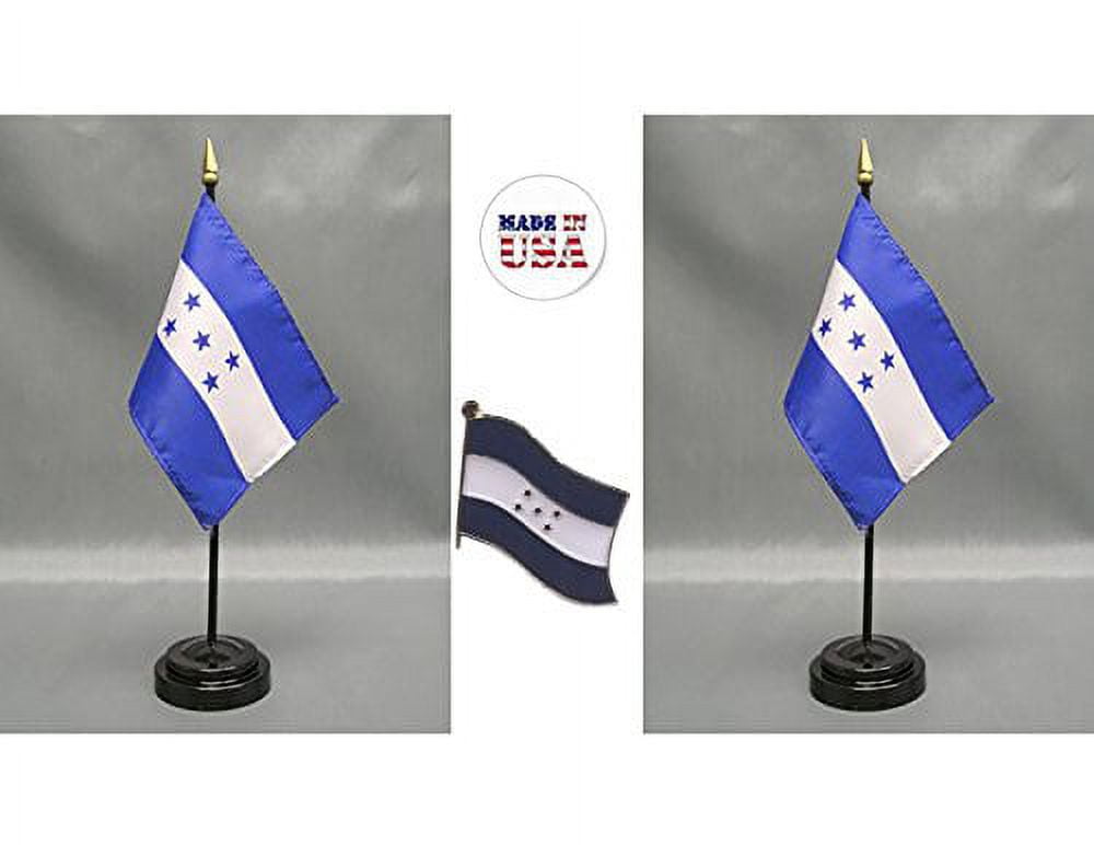 Honduras Desk Flag Set; Two 4x6 inch American Made Table Flags with Two ...