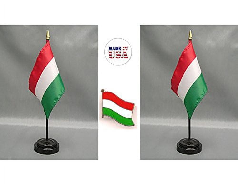 Hungary Desk Flag Set; Two 4x6 inch American Made Table Flags with Two ...