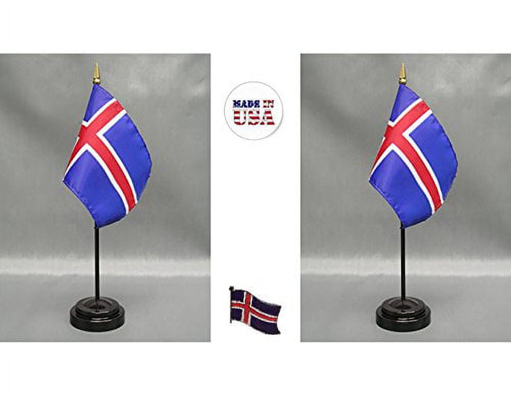 Iceland Desk Flag Set; Two 4x6 inch American Made Table Flags with Two ...