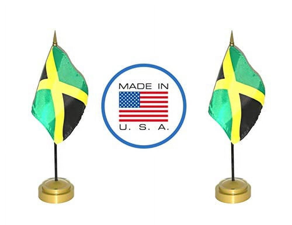 2 Jamaica Miniature Desk & Hand Waving Flags Set - Includes 2 Rayon 4 ...