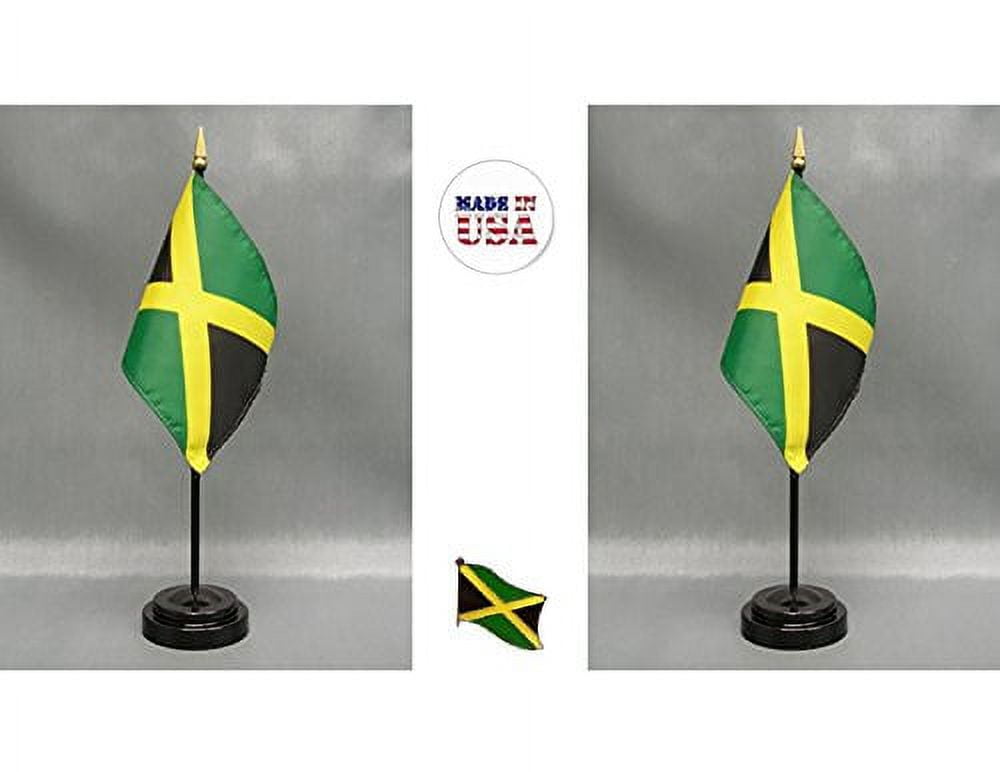Jamaica Desk Flag Set; Two 4x6 inch American Made Table Flags with Two ...