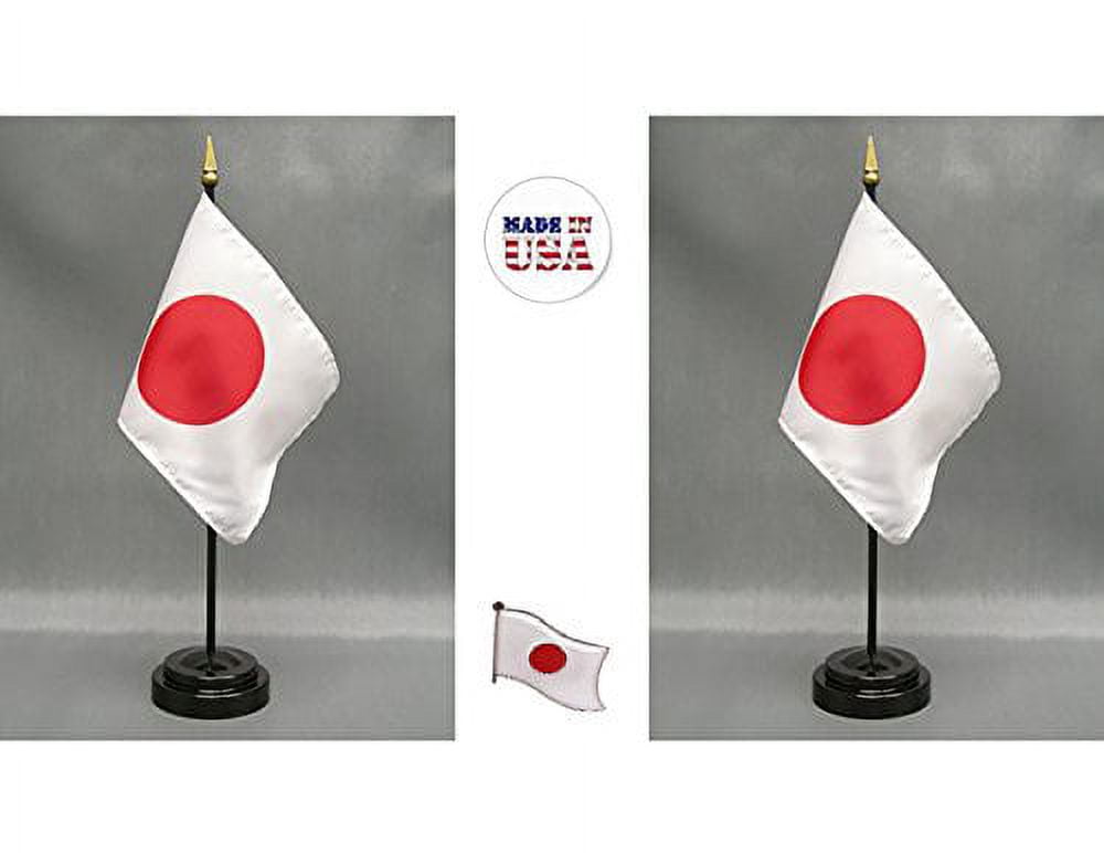 Japan Desk Flag Set; Two 4x6 inch American Made Table Flags with Two ...