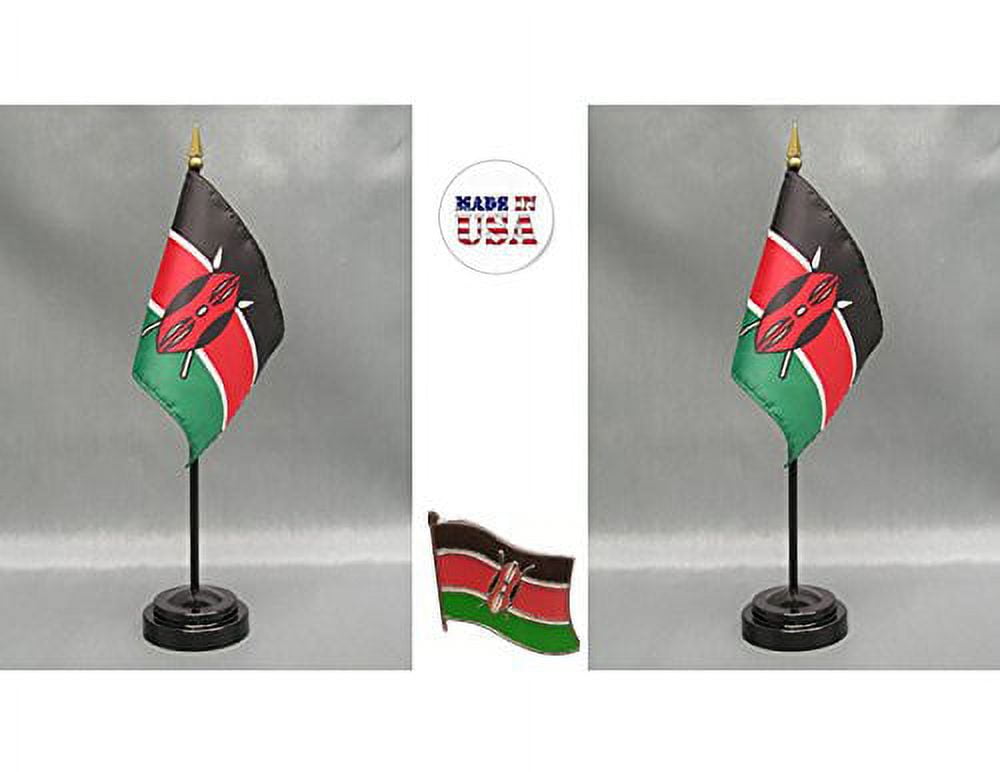 Kenya Desk Flag Set; Two 4x6 inch American Made Table Flags with Two ...