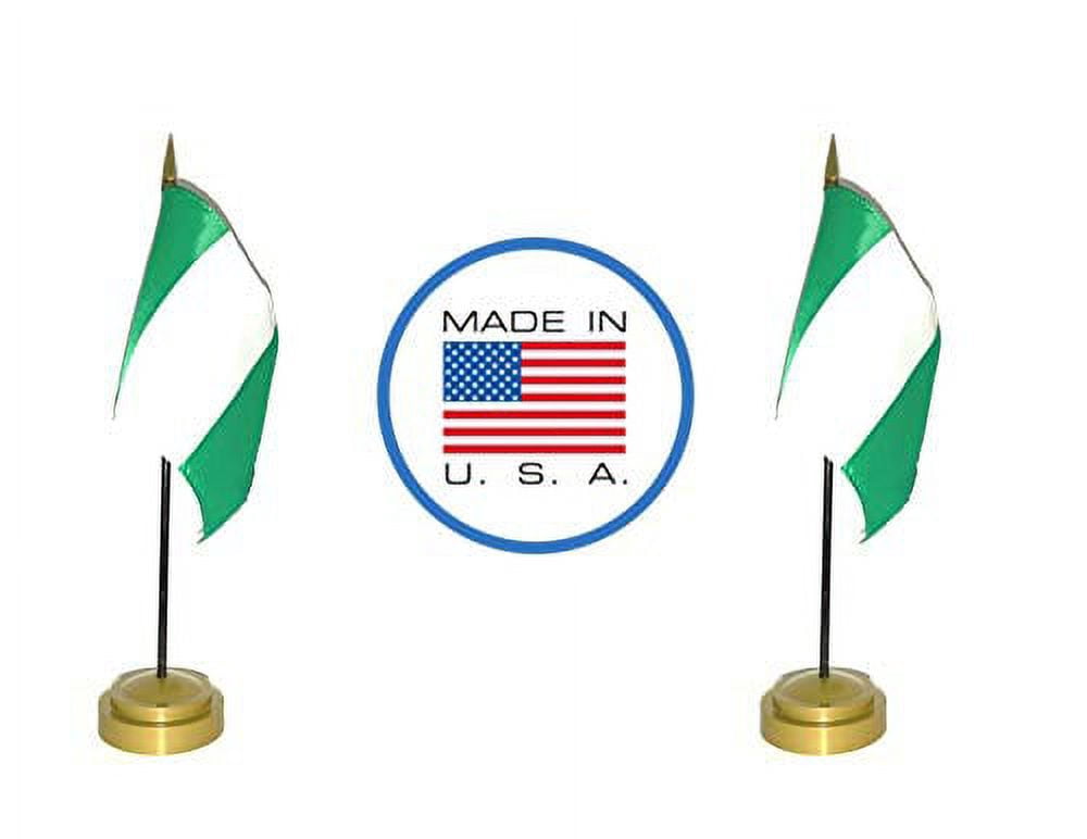 2 Nigeria Miniature Desk & Hand Waving Flags Set - Includes 2 Rayon 4 ...