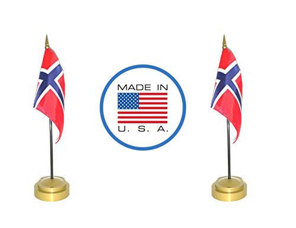2 Norwegian Miniature Desk & Hand Waving Flags Set - Includes 2 Rayon 4 ...