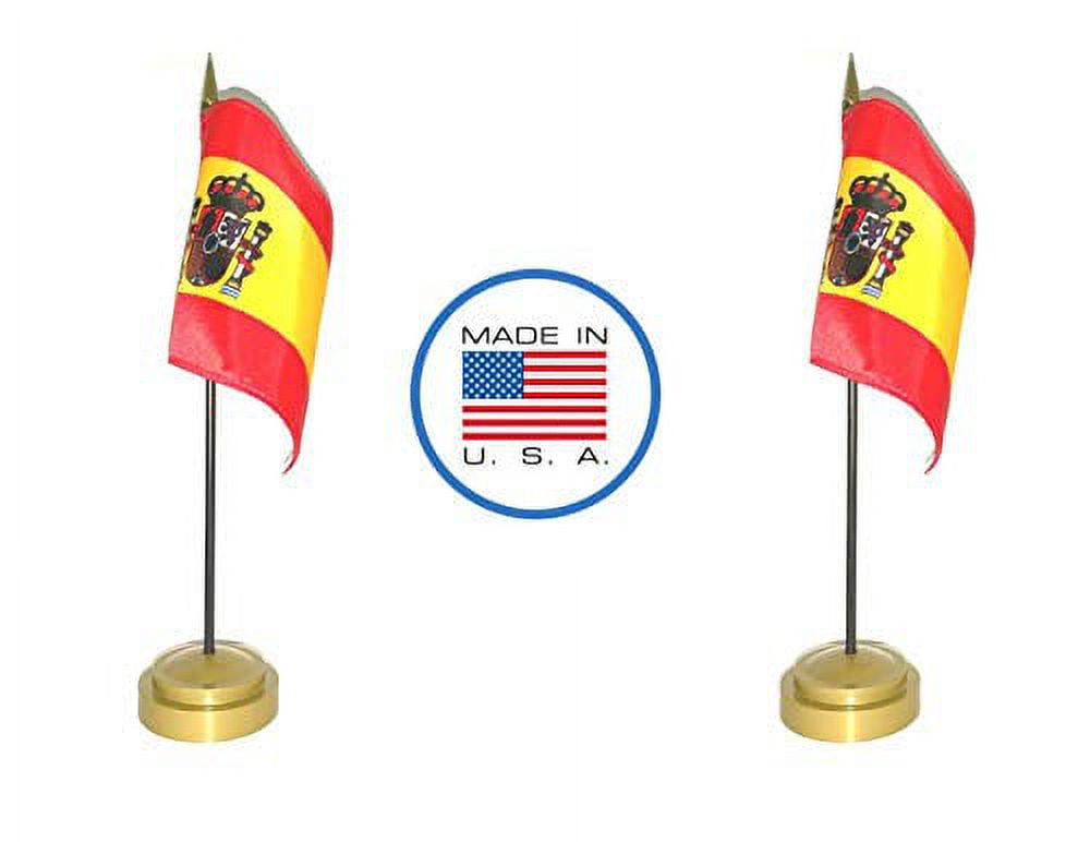 2 Spain Miniature Desk & Hand Waving Flags Set - Includes 2 Rayon 4"x6 ...