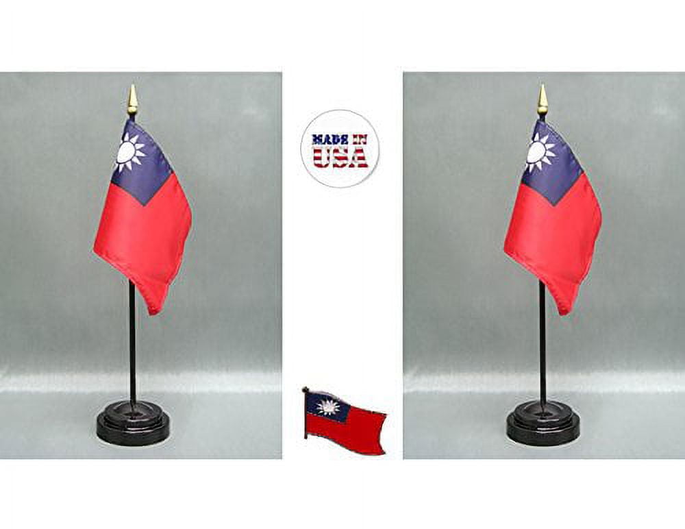 Taiwan Desk Flag Set; Two 4x6 inch American Made Table Flags with Two ...