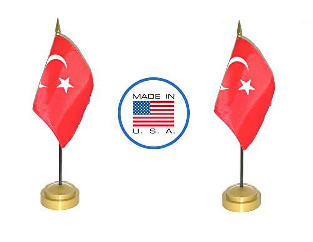 2 Turkey Miniature Desk & Hand Waving Flags Set - Includes 2 Rayon 4"x6 ...