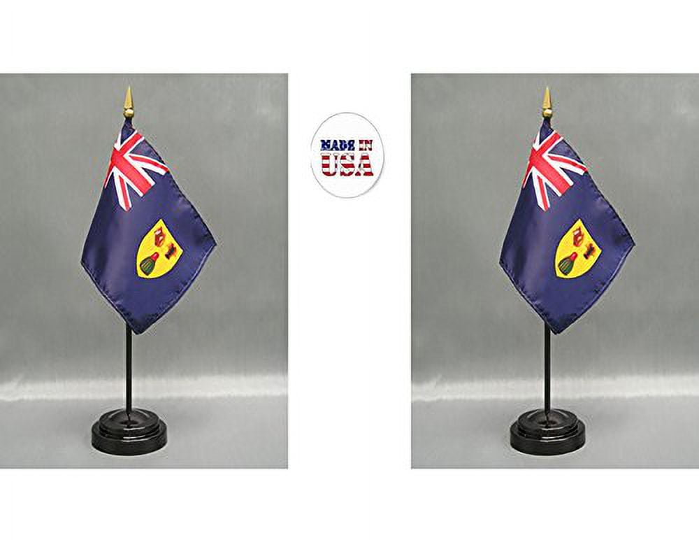 Turks and Caicos Desk Flag Set; Two 4x6 inch American Made Table Flags ...