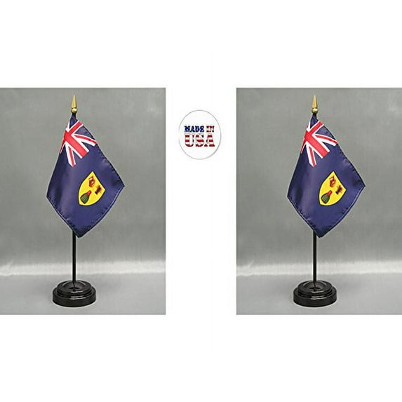 Turks and Caicos Desk Flag Set; Two 4x6 inch American Made Table Flags ...