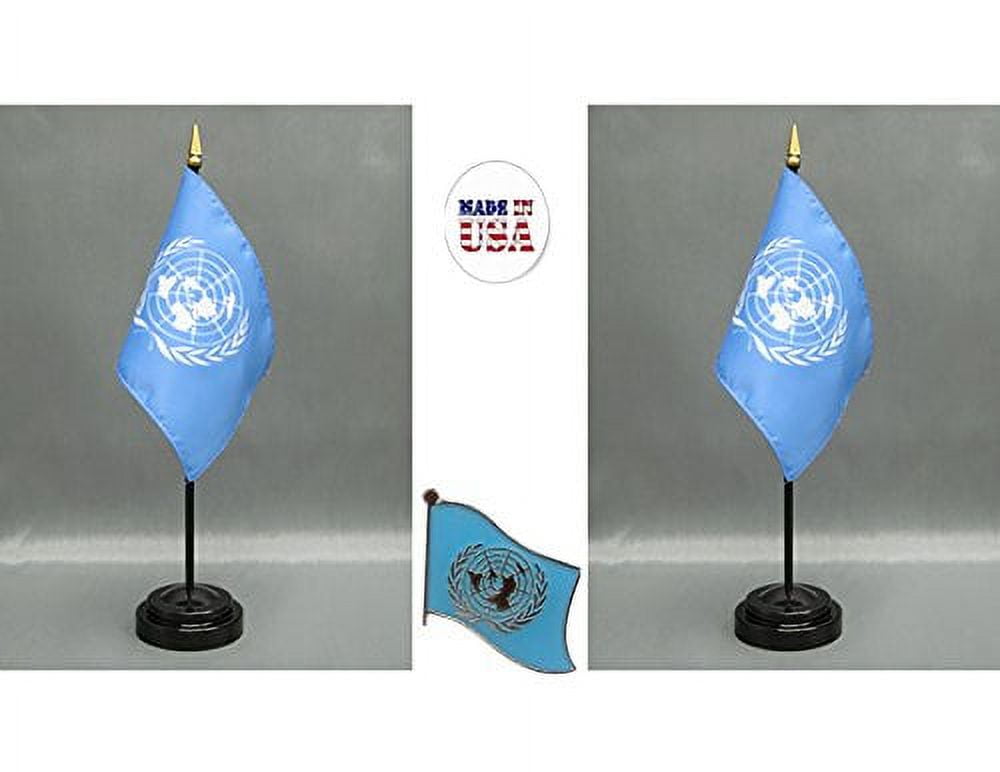 United Nations Desk Flag Set; Two 4x6 inch American Made Table Flags ...