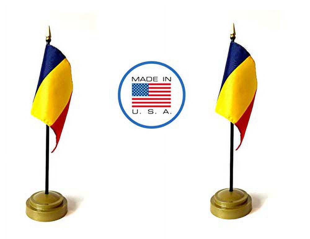 2 Chad Miniature Desk & Hand Waving Flags Set - Includes 2 Rayon 4"x6 ...