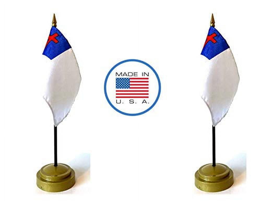 2 Christian Miniature Desk & Hand Waving Flags Set - Includes 2 Rayon 4 ...