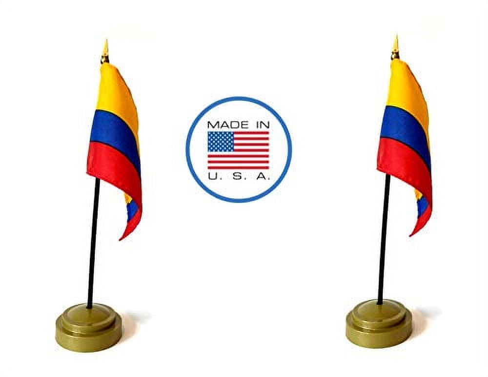 2 Colombia Miniature Desk & Hand Waving Flags Set - Includes 2 Rayon 4 ...
