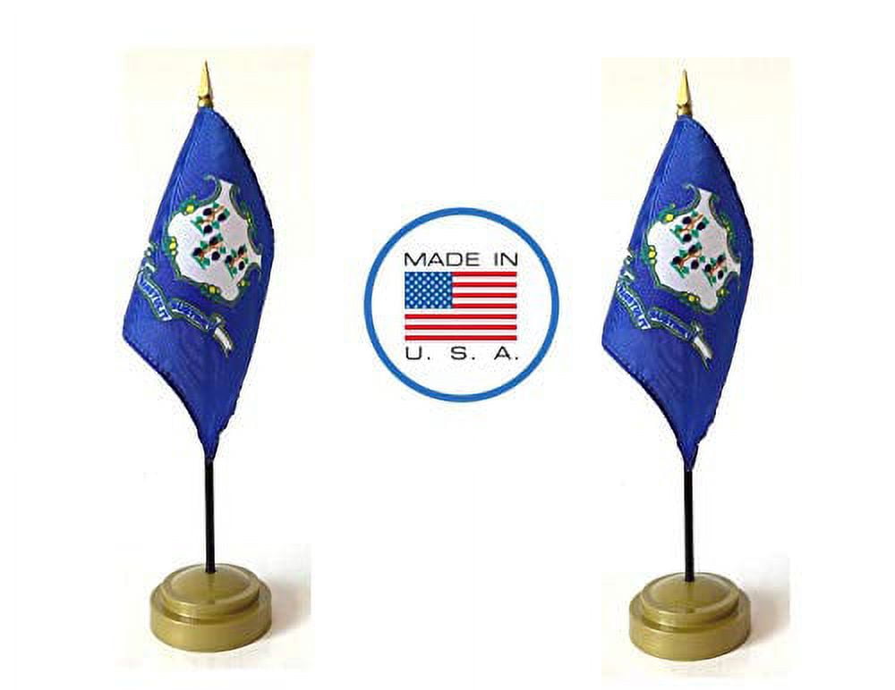 Made in The USA Flag Set. 2 Connecticut Rayon 4"x6" Miniature Office ...