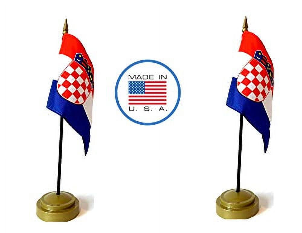 2 Croatia Miniature Desk & Hand Waving Flags Set - Includes 2 Rayon 4 ...