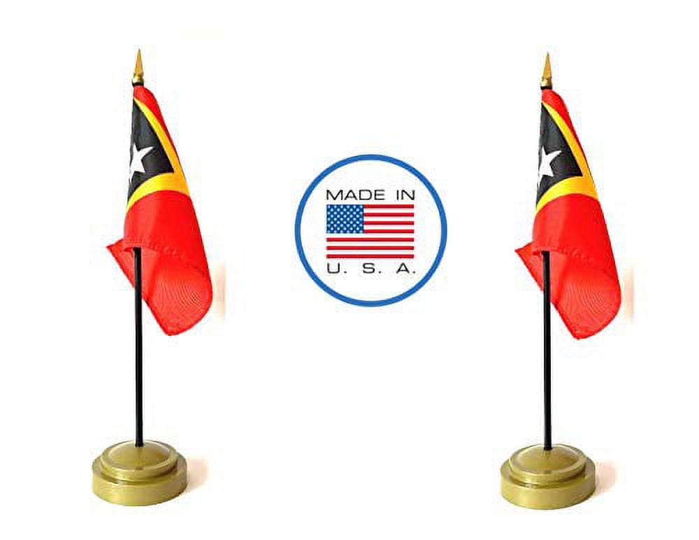 2 East Timor Miniature Desk & Hand Waving Flags Set - Includes 2 Rayon ...