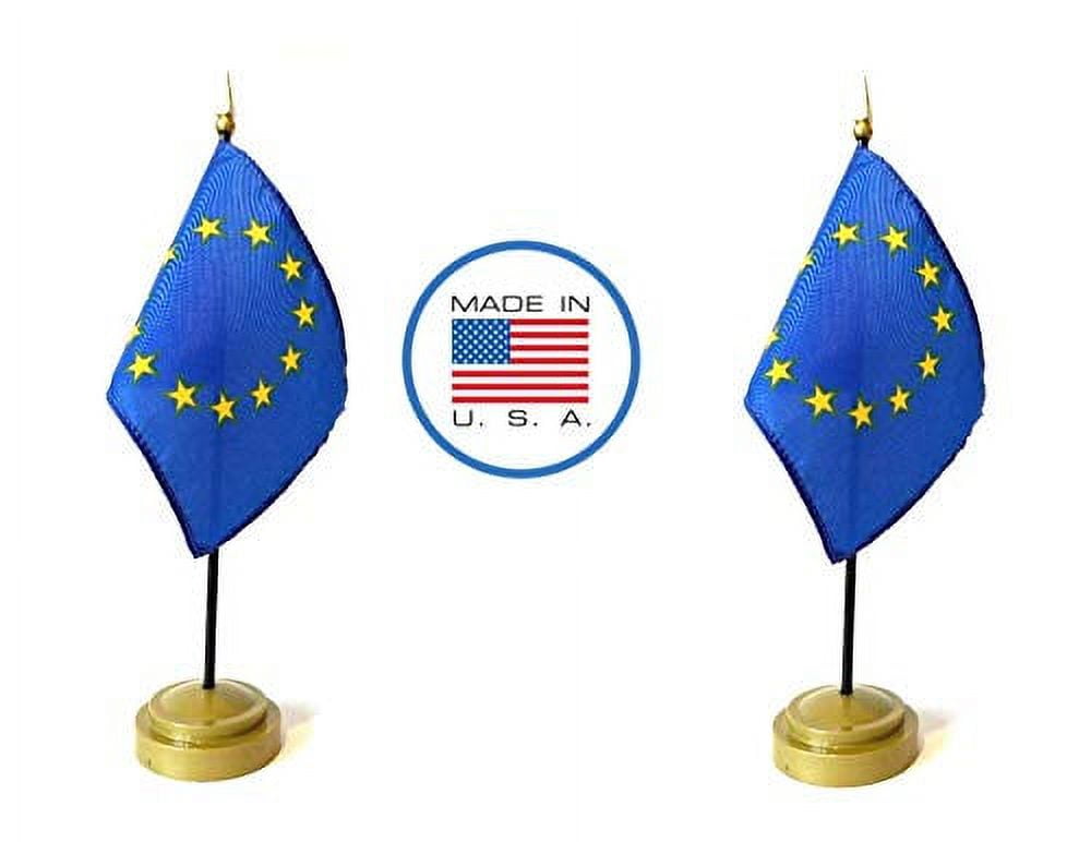 2 European Union Miniature Desk & Hand Waving Flags Set - Includes 2 ...
