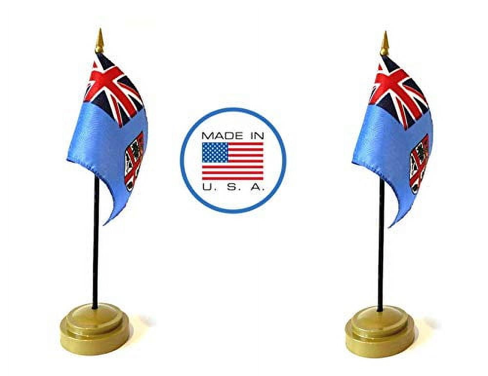 2 Fiji Miniature Desk & Hand Waving Flags Set - Includes 2 Rayon 4"x6 ...