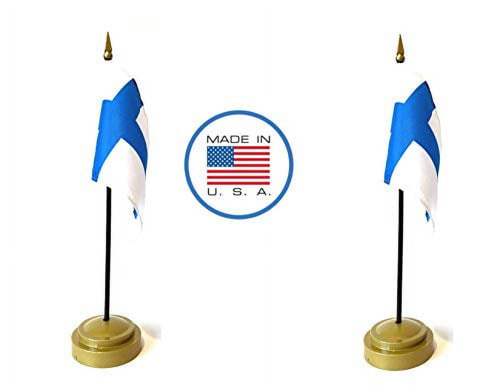 2 Finland Miniature Desk & Hand Waving Flags Set - Includes 2 Rayon 4 ...