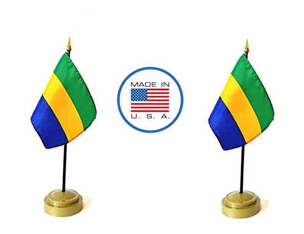 2 Gabon Miniature Desk & Hand Waving Flags Set - Includes 2 Rayon 4"x6 ...