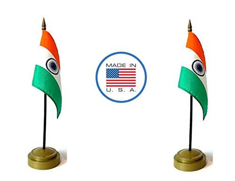 2 India Miniature Desk & Hand Waving Flags Set - Includes 2 Rayon 4"x6 ...