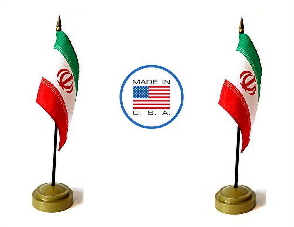 2 Iran Miniature Desk & Hand Waving Flags Set - Includes 2 Rayon 4"x6 ...