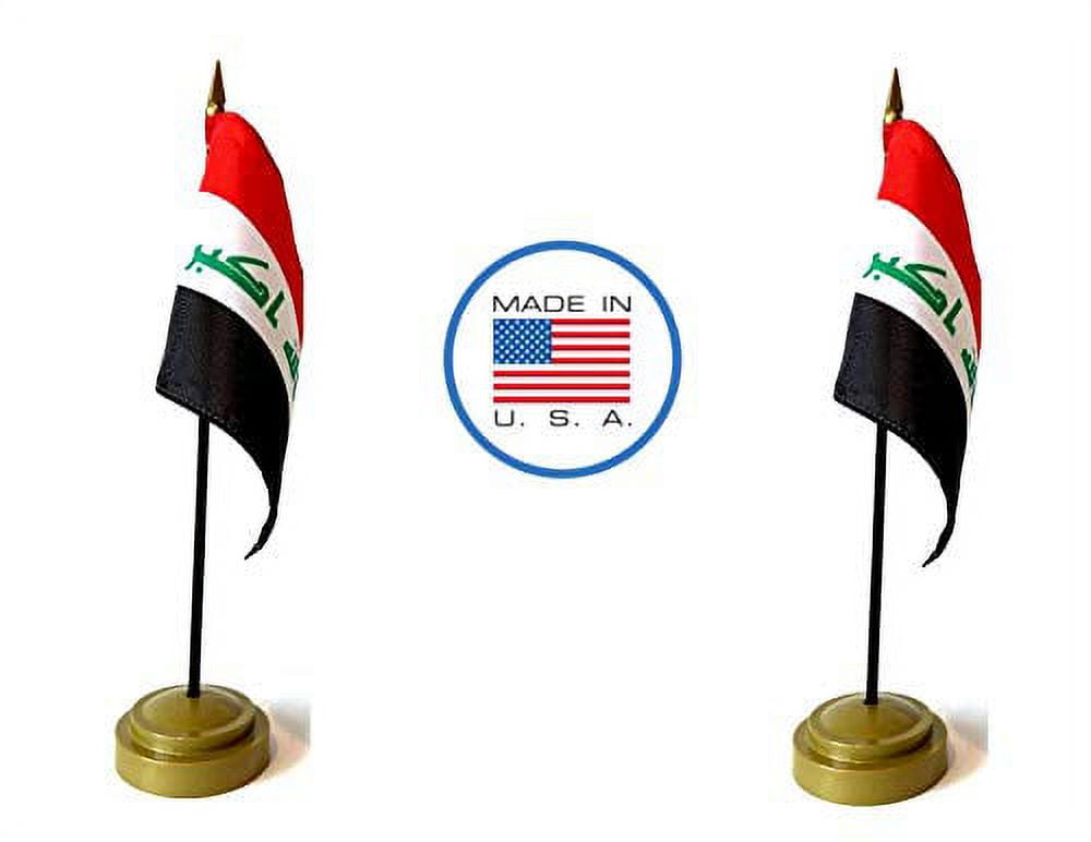 2 Iraq Miniature Desk & Hand Waving Flags Set - Includes 2 Rayon 4"x6 ...