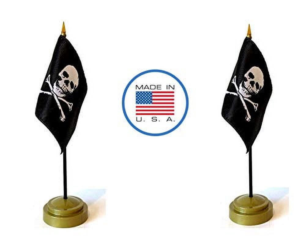 2 Jolly Roger Miniature Desk & Hand Waving Flags Set - Includes 2 Rayon ...
