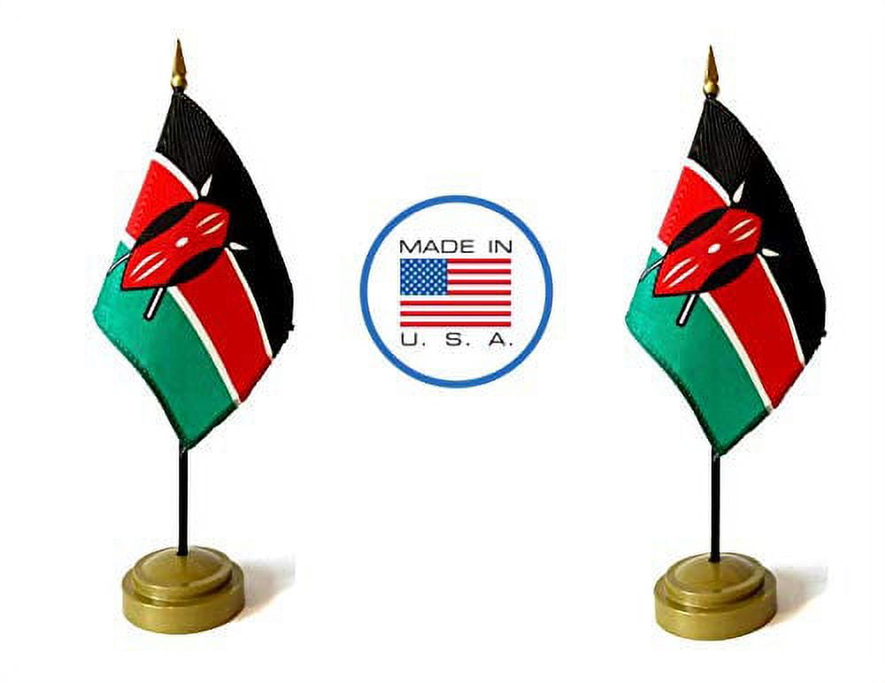 2 Kenya Miniature Desk & Hand Waving Flags Set - Includes 2 Rayon 4"x6 ...