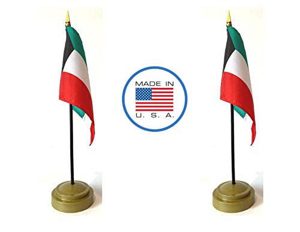 2 Kuwait Miniature Desk & Hand Waving Flags Set - Includes 2 Rayon 4"x6 ...