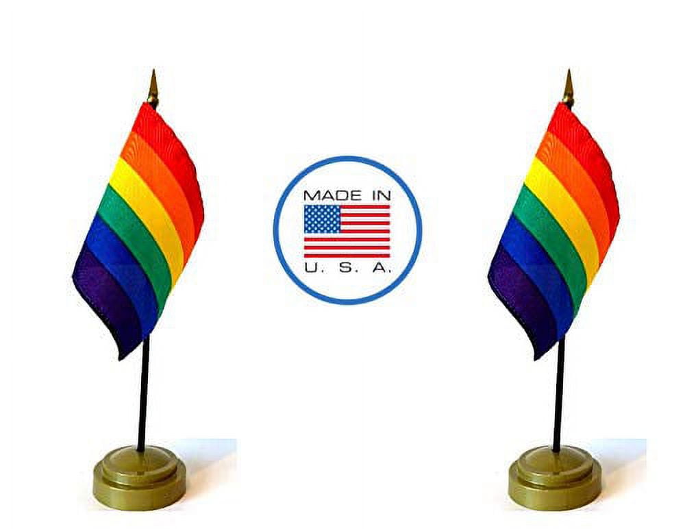 2 LGBTQ, Gay, Lesbian Rainbow Miniature Desk & Hand Waving Flags Set ...
