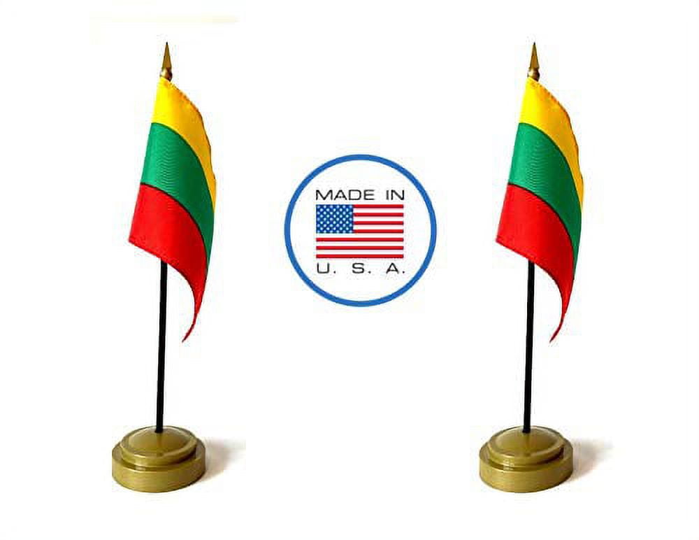 2 Lithuanian Miniature Desk & Hand Waving Flags Set - Includes 2 Rayon ...