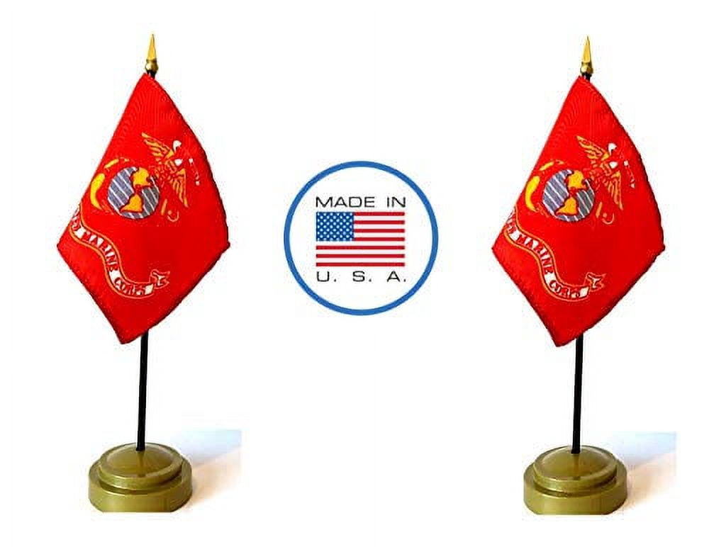 Made in The USA Flag Set. 2 Marine Corps Rayon 4"x6" Miniature Office ...