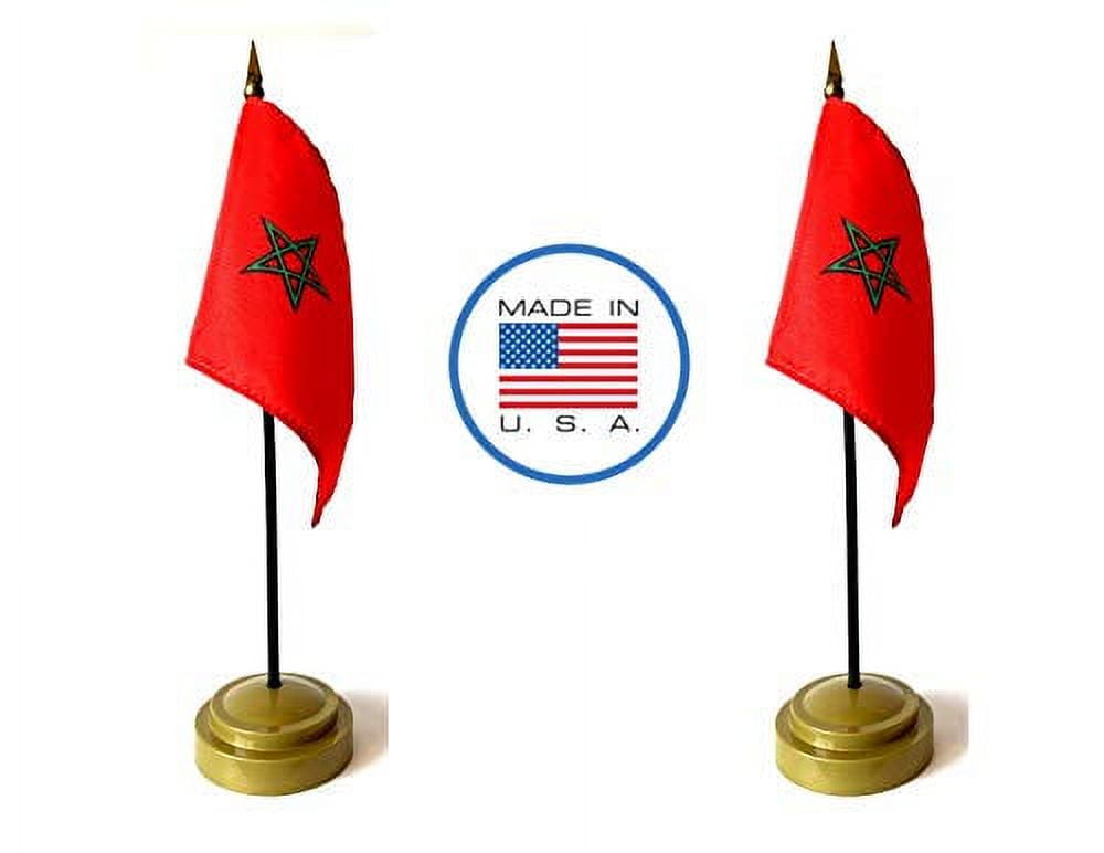 2 Morocco Miniature Desk & Hand Waving Flags Set - Includes 2 Rayon 4 ...