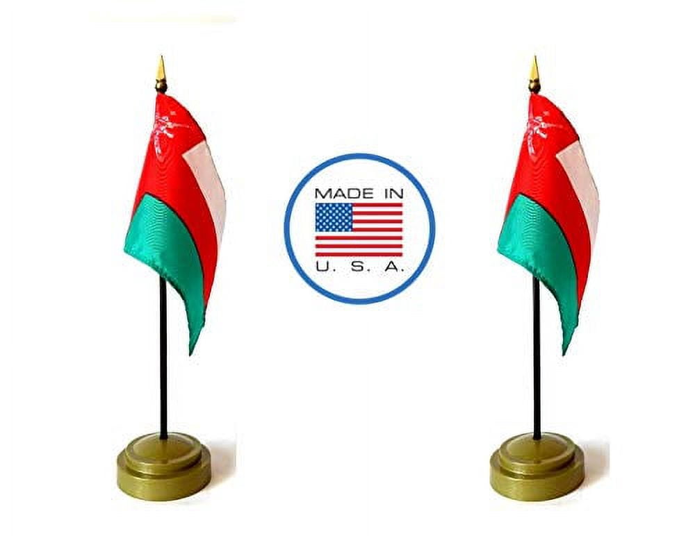 2 Oman Miniature Desk & Hand Waving Flags Set - Includes 2 Rayon 4"x6 ...