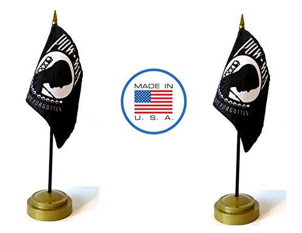 Made in The USA Flag Set. 2 POW MIA Rayon 4"x6" Miniature Office Desk ...