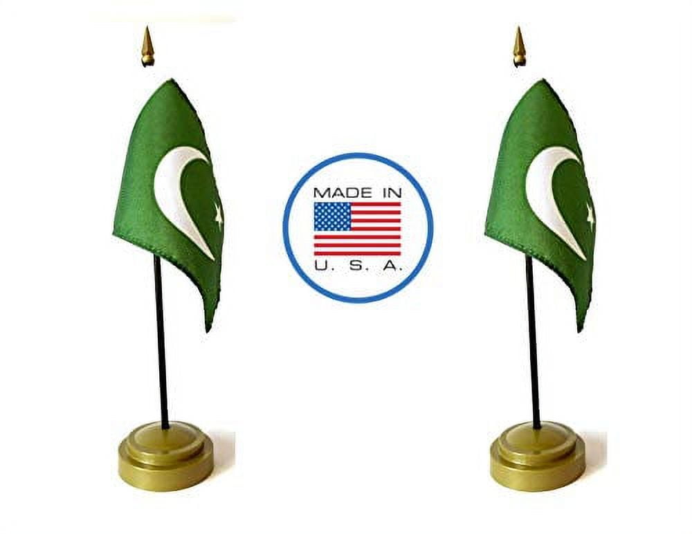 2 Pakistan Miniature Desk & Hand Waving Flags Set - Includes 2 Rayon 4 ...
