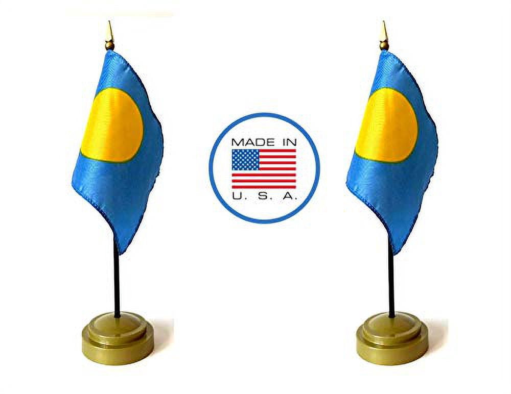 2 Palau Miniature Desk & Hand Waving Flags Set - Includes 2 Rayon 4"x6 ...