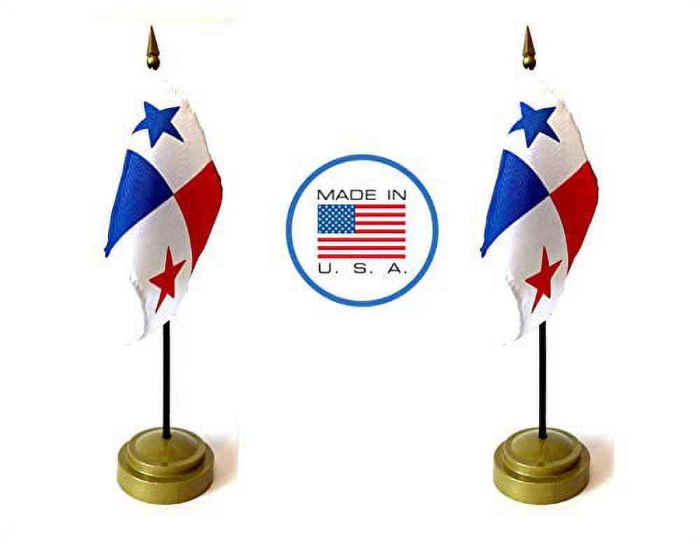 2 Panama Miniature Desk & Hand Waving Flags Set - Includes 2 Rayon 4"x6 ...