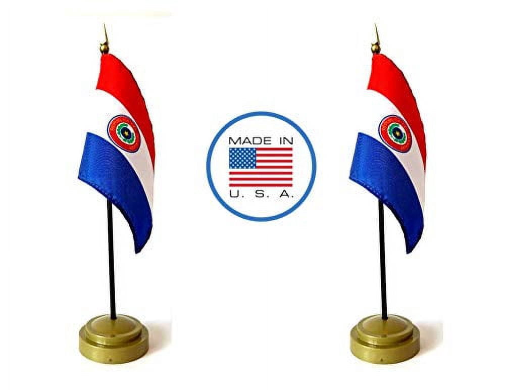 2 Paraguay Miniature Desk & Hand Waving Flags Set - Includes 2 Rayon 4 ...