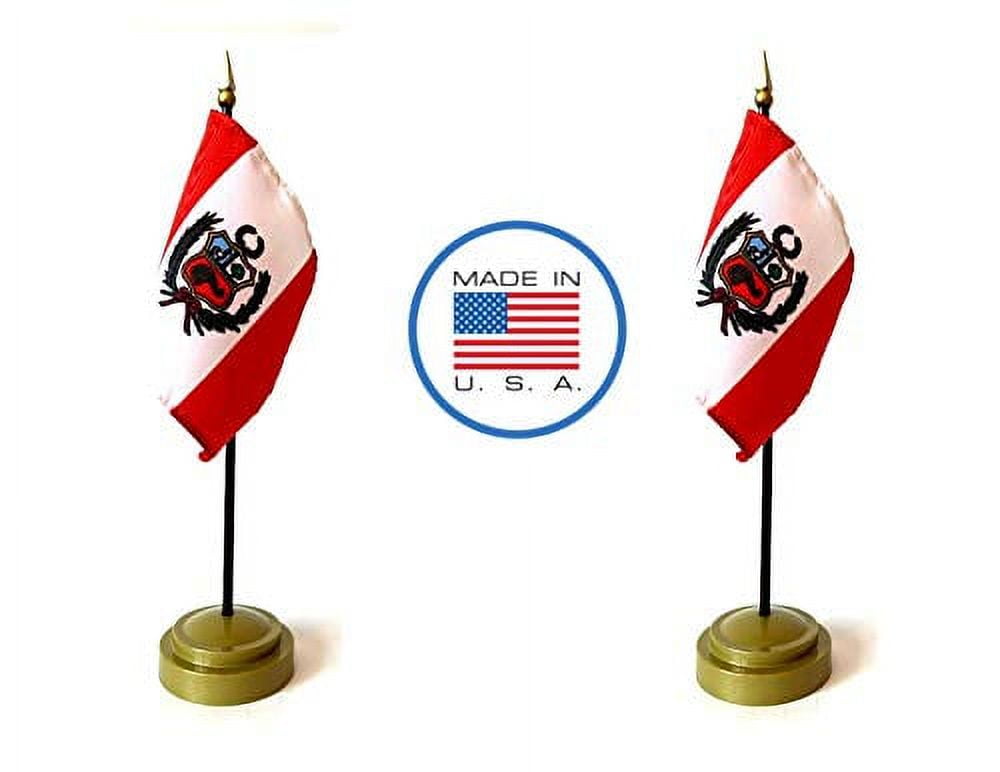 2 Peru Miniature Desk & Hand Waving Flags Set - Includes 2 Rayon 4"x6 ...