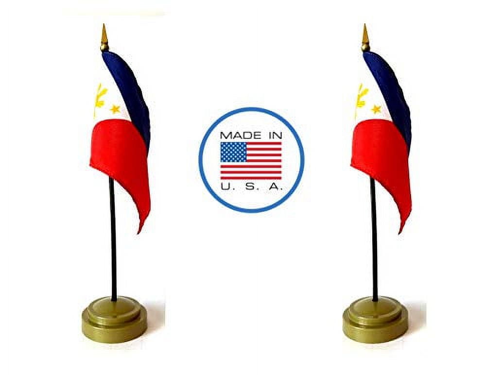 2 Philippines Miniature Desk & Hand Waving Flags Set - Includes 2 Rayon ...