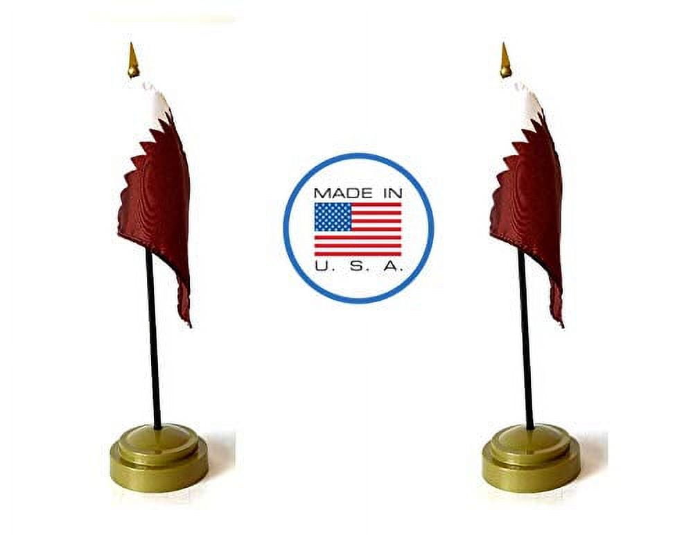 2 Qatar Miniature Desk & Hand Waving Flags Set - Includes 2 Rayon 4"x6 ...