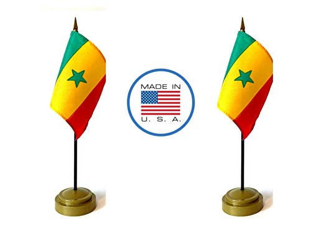 2 Senegal Miniature Desk & Hand Waving Flags Set - Includes 2 Rayon 4 ...