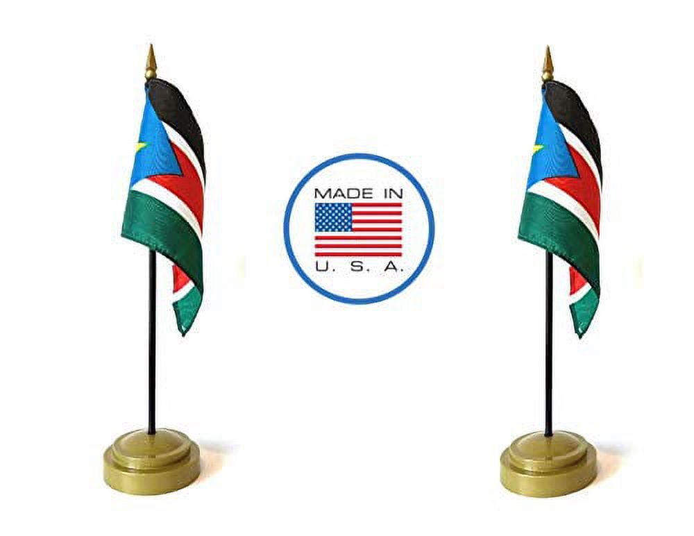2 South Sudan Miniature Desk & Hand Waving Flags Set - Includes 2 Rayon ...
