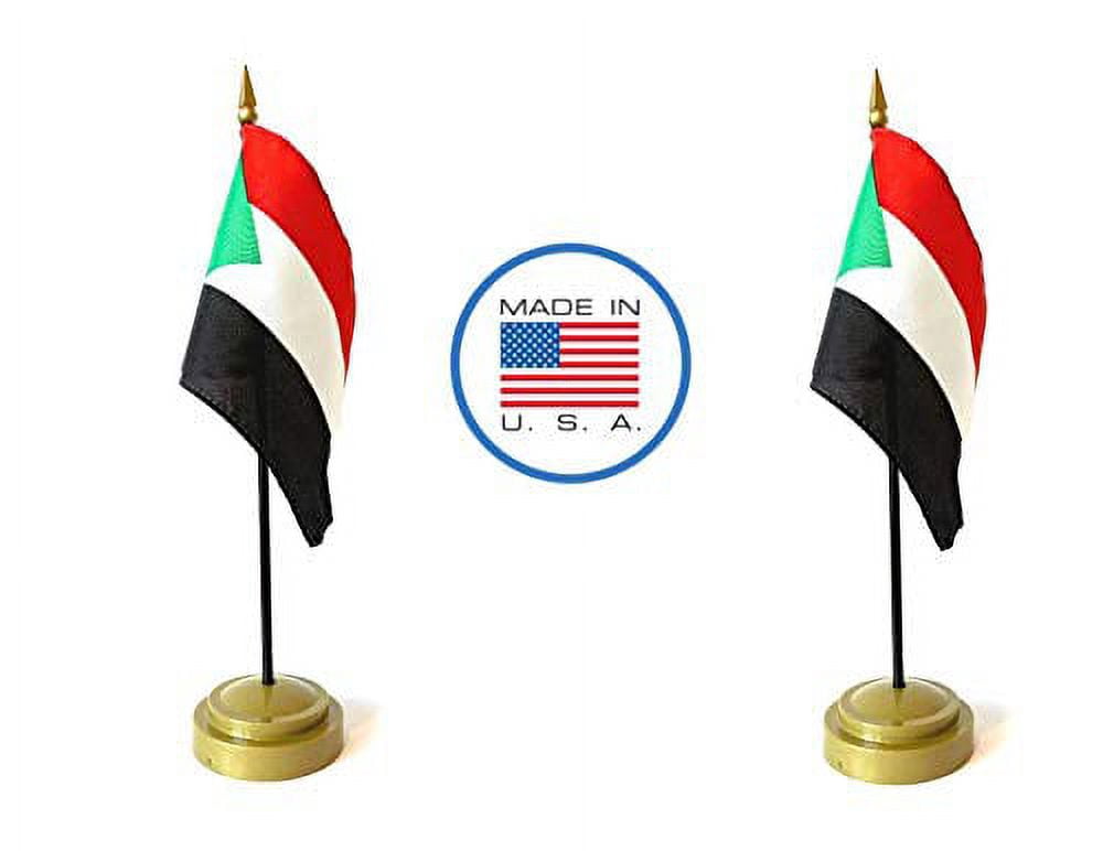 2 Sudan Miniature Desk & Hand Waving Flags Set - Includes 2 Rayon 4"x6 ...