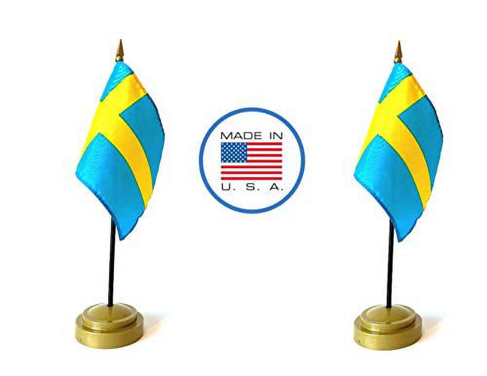 2 Sweden Miniature Desk & Hand Waving Flags Set - Includes 2 Rayon 4"x6 ...